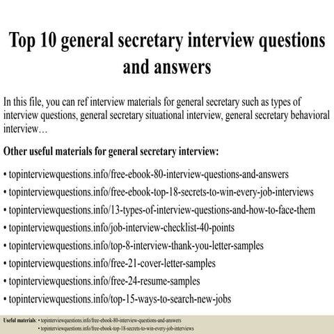 Top 10 general secretary interview questions and answers | PPTX
