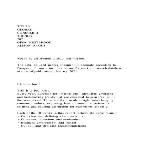 TOP 10 GLOBAL CONSUMER TRENDS 2021GINA WESTBROOK A | PDF