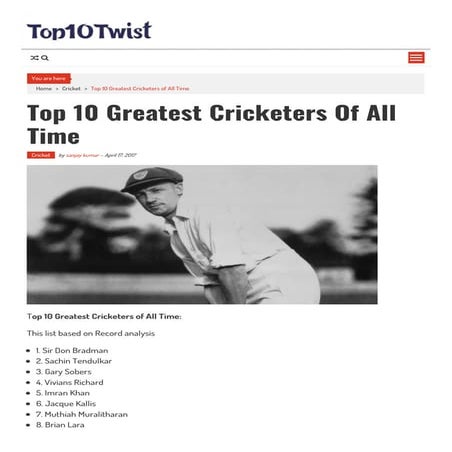 Top 10 greatest cricketers of all time | PDF
