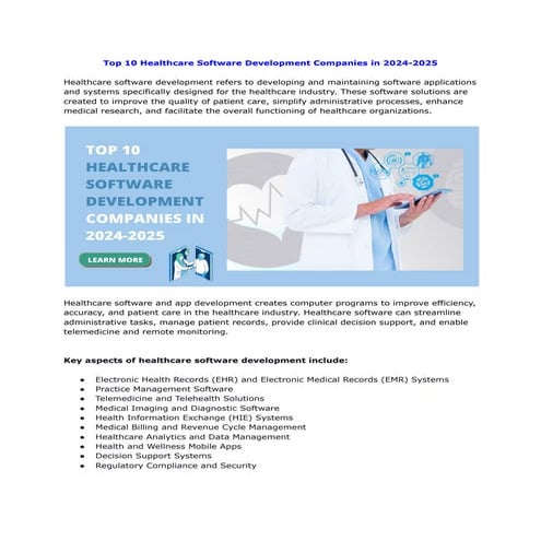 Top 10 Healthcare Software Development Companies in 2024-2025.pdf | Operating Systems | Computer ...