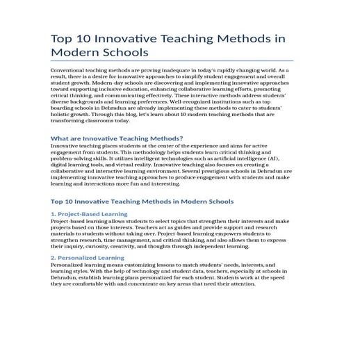 Top 10 Innovative Teaching Methods in Modern Schools | PDF