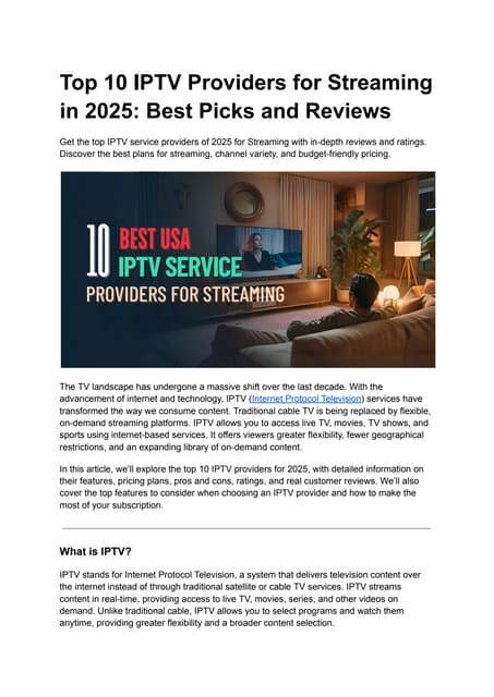 Top IPTV Service Providers in the USA for 2024: Freegotv and TereaTV | PPTX