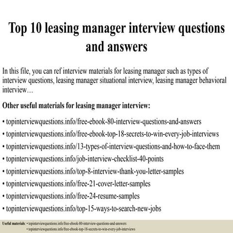 Top 10 leasing manager interview questions and answers | PPT
