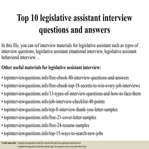 Top 10 legislative assistant interview questions and answers | PPTX