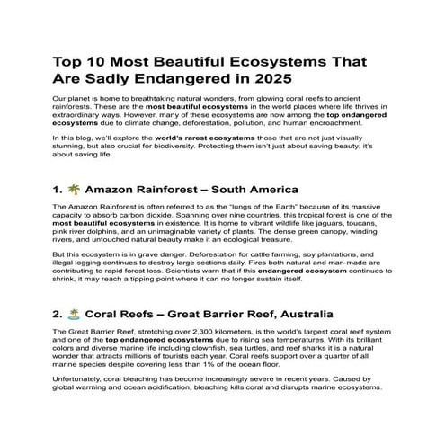 Top 10 Most Beautiful Ecosystems That Are Sadly Endangered in 2025.pdf