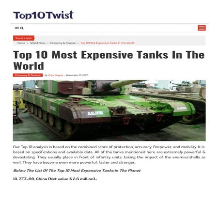 Top 10 most expensive tanks in the world | PDF