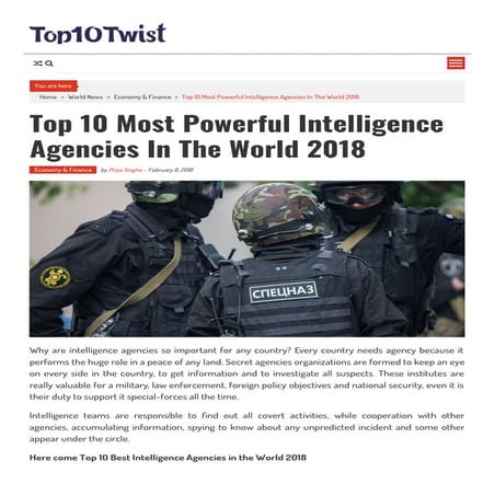 Top 10 most powerful intelligence agencies in the world 2018 | PDF