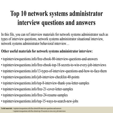 Top 10 network systems administrator interview questions and answers | PPTX