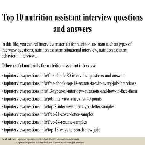 Top 10 nutrition assistant interview questions and answers | PPTX