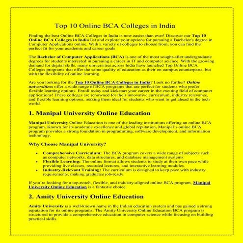 Top 10 Online BCA Colleges in India. pdf | PDF