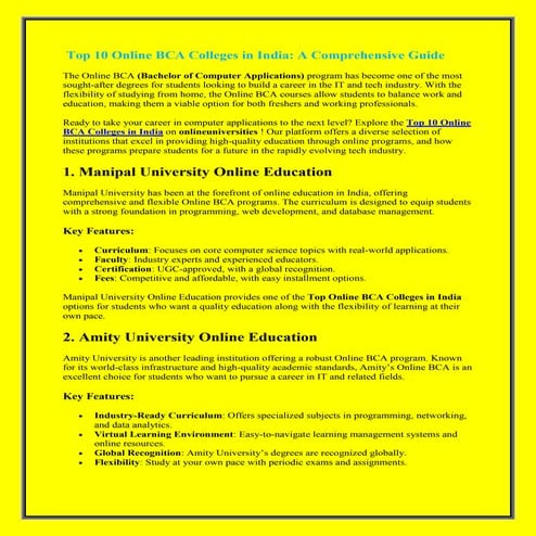 Top 10 Online BCA Colleges in India. pdf | PDF