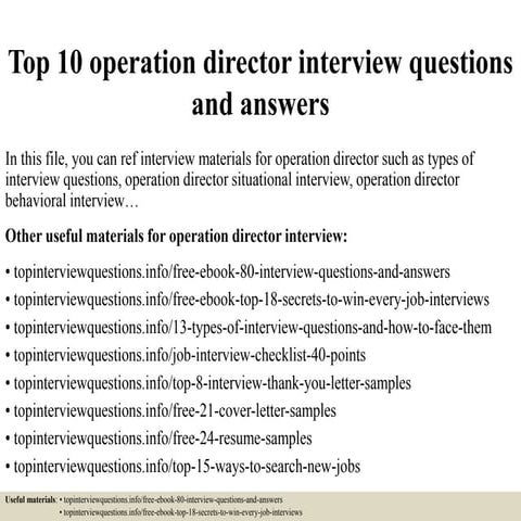 Top 10 operation director interview questions and answers | PPTX
