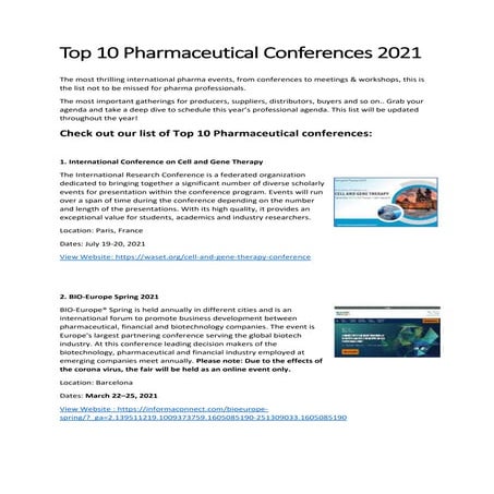 Top 10 pharmaceutical conferences in 2021 | PDF