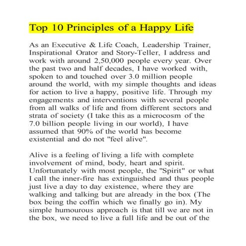 Top 10 principles of a happy life | DOCX