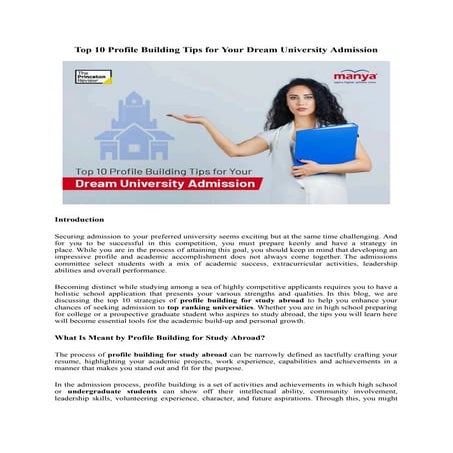 Top 10 Profile Building Tips for Your Dream University Admission | PDF