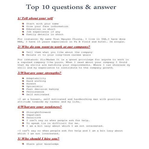 Top 10 questions & answer | DOCX