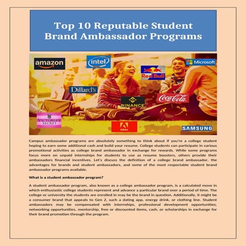Top 10 Reputable Student Brand Ambassador Programs | PDF