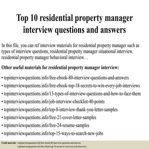 Top 10 residential property manager interview questions and answers | PPTX