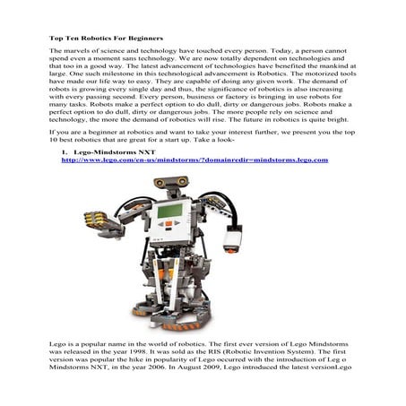 Top 10 Robotics For Beginners Pdf 