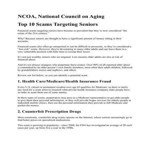 Top 10 Scams Targeting Seniors | PDF