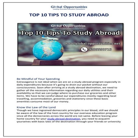 Top 15 Study Abroad Tips for International Students | PDF