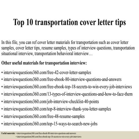 Top 10 transportation cover letter tips | PPT