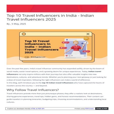 Top 10 Travel Influencers in India - Indian Travel Influencers 2025.pdf
