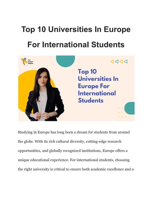 WHY STUDY IN EUROPE TOP 10 REASONS siva visa | PDF