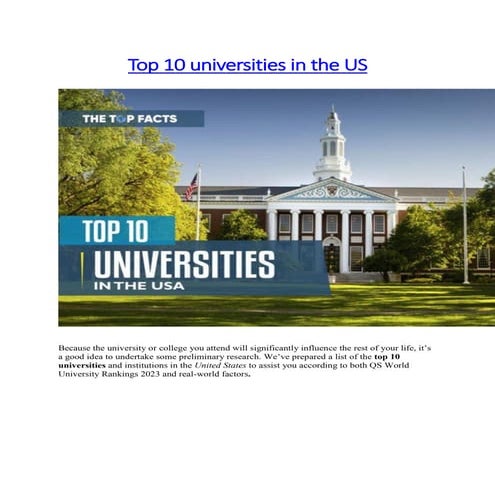 Top 10 universities in the US.pdf | College Planning | College Education