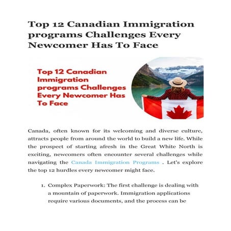 Top 12 Canadian Immigration programs Challenges Every Newcomer Has To ...