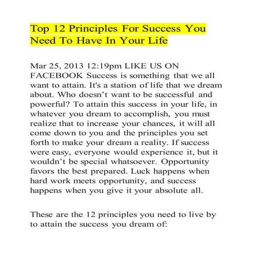 Top 12 principles for success you need to have in your life | DOCX