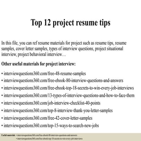 Top 12 project resume tips | PPT