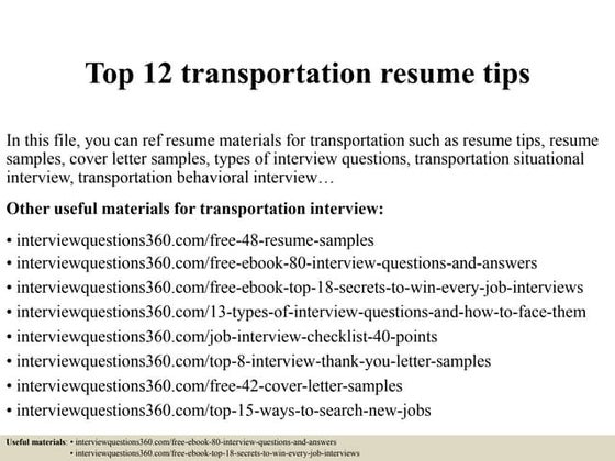 Current Resume - Transportation | PDF