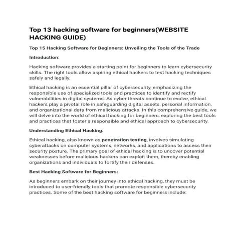 Top 13 hacking software for beginners.pdf | Computer Networking | Computing