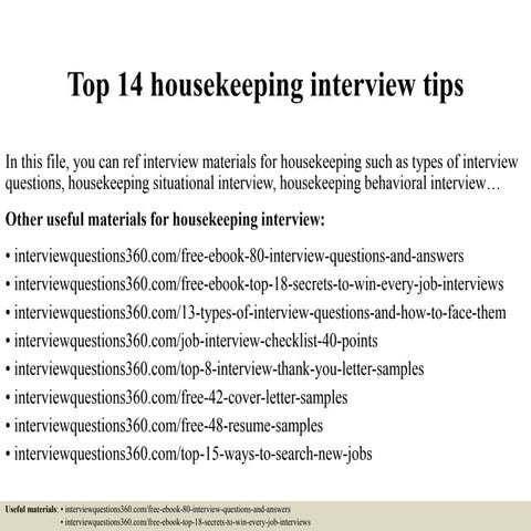 Top 14 housekeeping interview tips | PPTX | Resume Writing and Advice ...