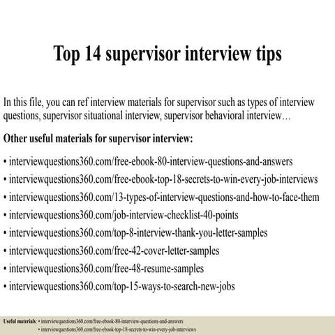 Top 14 supervisor interview tips | PPTX