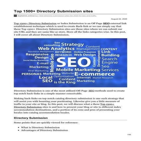 Top 1500+ directory submission sites list 2020 for seo and drive ...