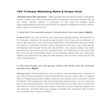 Top 15 Herpes Misleading Myths And Herpes Facts Pdf