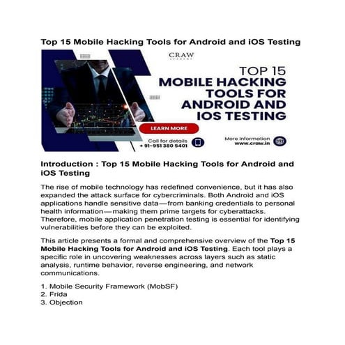 Top 10 Mobile Hacking Tools – 2025 Edition | PPTX