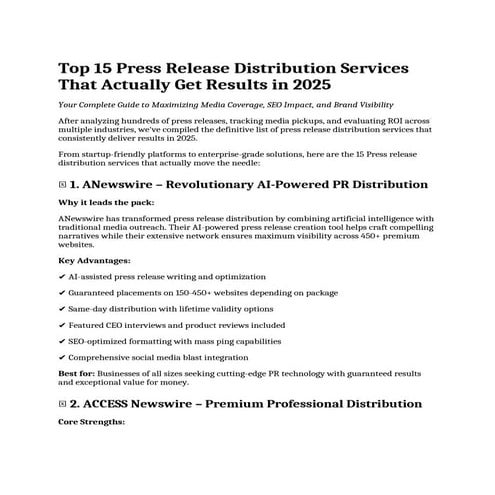 Top 15 Press Release Distribution Services That Actually Get Results in 2025 | PDF