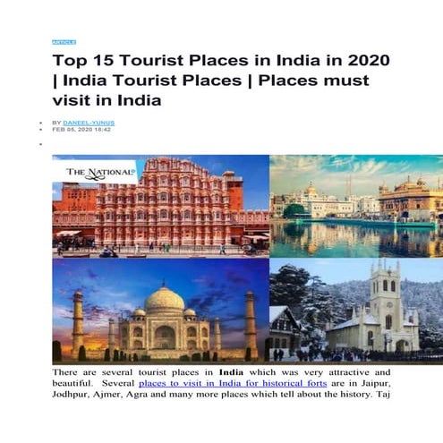 Top 15 Tourist Places in India in 2020 India Tourist Places must visit ...