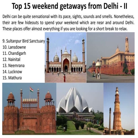 Top 15 weekend getaways from Delhi - II | PPT