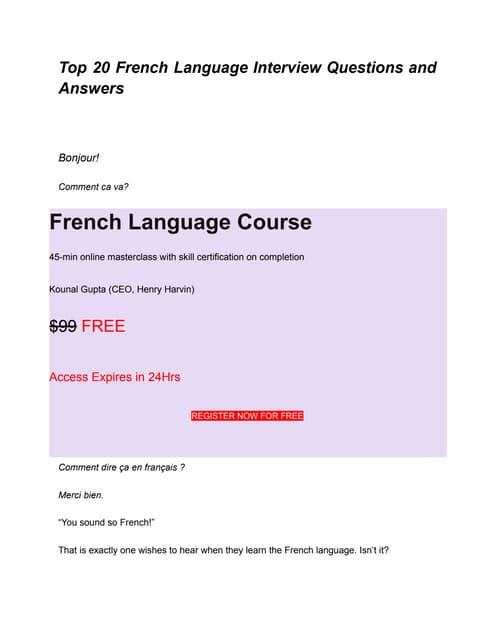 Basic French Lessons | PPT