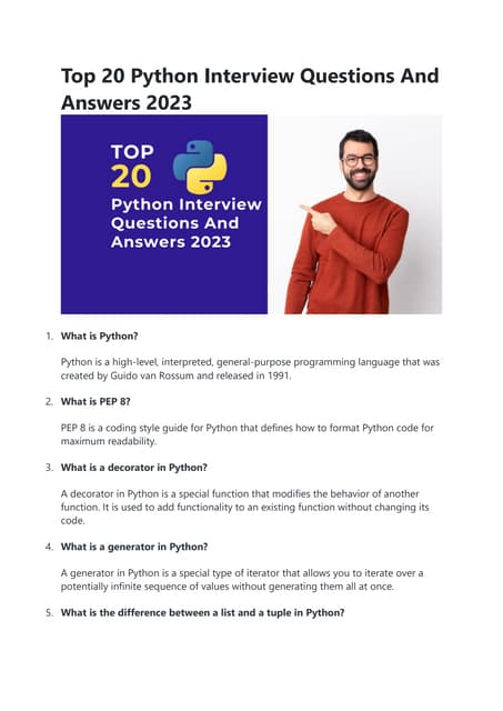 Top 20 Python Interview Questions And Answers 2023 Pdf