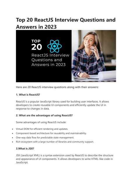 Top 20 Reactjs Interview Questions And Answers In 2023pdf