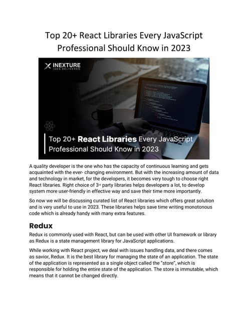 Top 20 React Libraries Every Javascript Professional Should Know In 2023 Pdf
