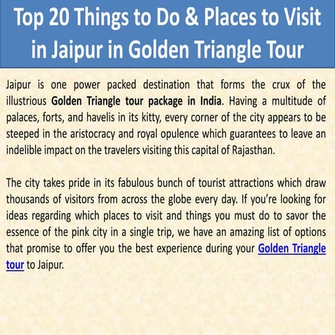 Top 20 things to do & places to visit in jaipur in golden triangle tour ...
