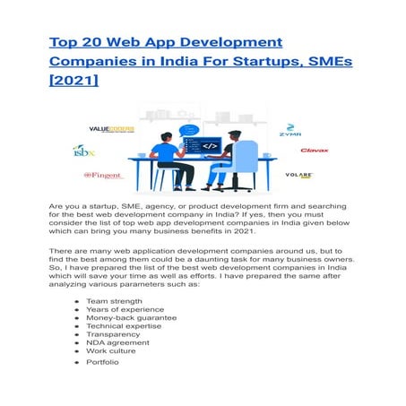 20 World’s Leading Web App Development Companies in India in 2021 | PDF