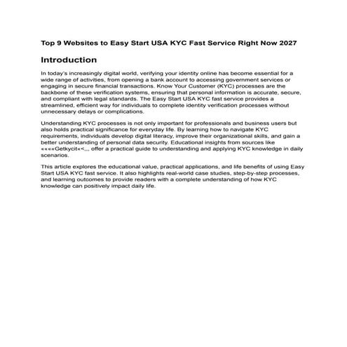 Top 27 Websites to Easy Start USA KYC Fast Service Right Now 2026.pdf