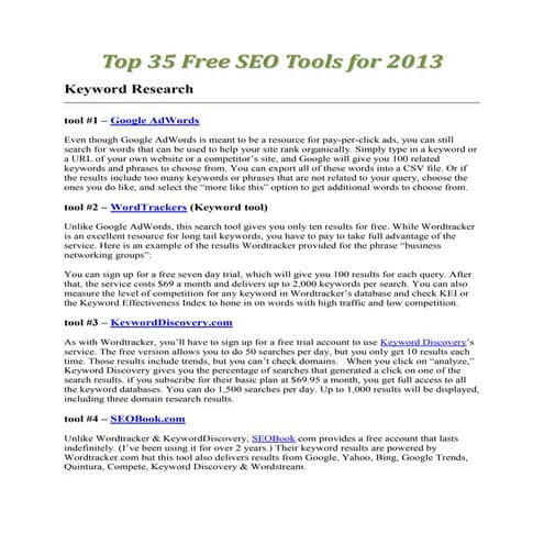Top 35 free seo tools for 2013 | DOCX